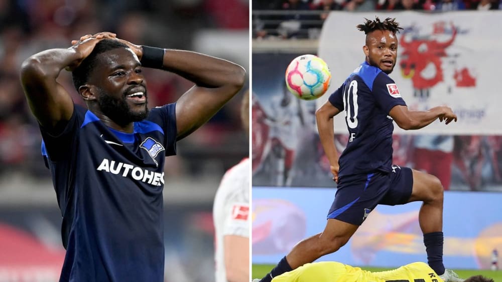 Hertha-Stürmer Kanga und Ejuke warten auf das Tor - kicker