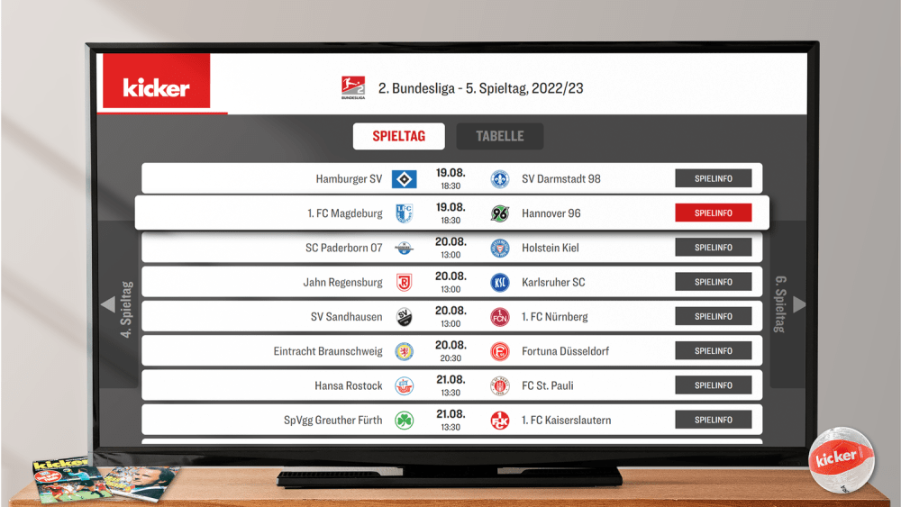 Die kicker Smart TV App - kicker